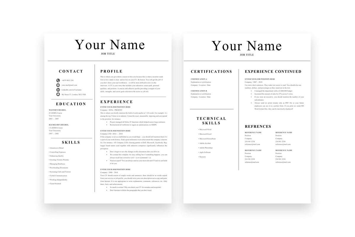 Simple Resume, 2 Page CV Template for Job Applications | Grammarholic