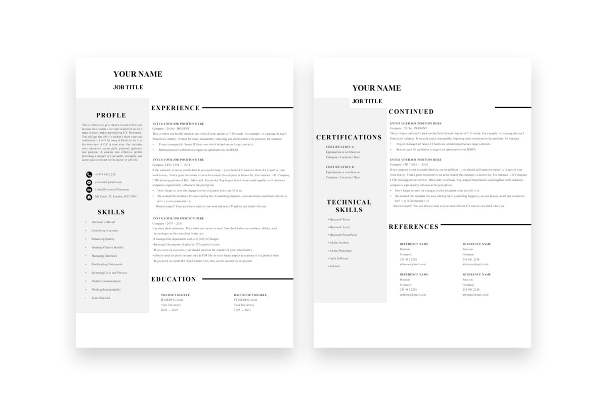 2 page CV, Resume Templates | Grammarholic
