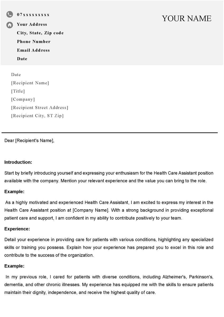 Health Care Cover Letter Example