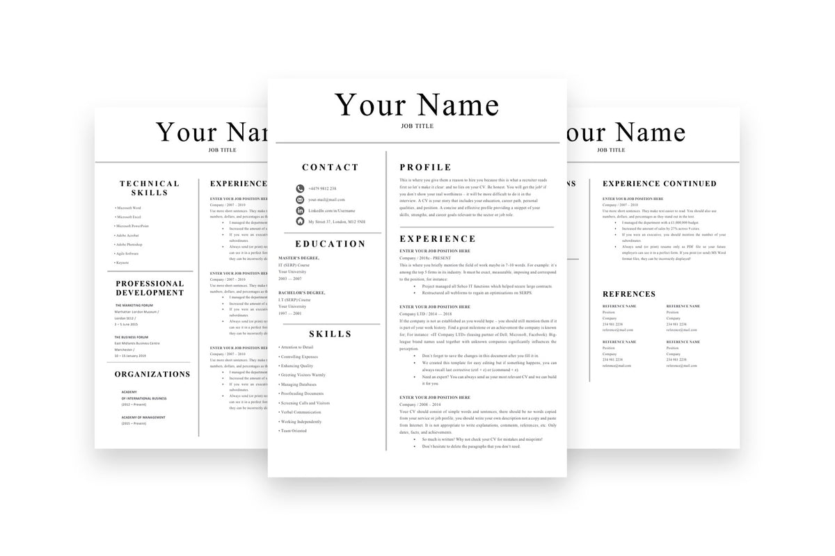 Simple 3 Page CV Resume Template for Job Applications | Grammarholic