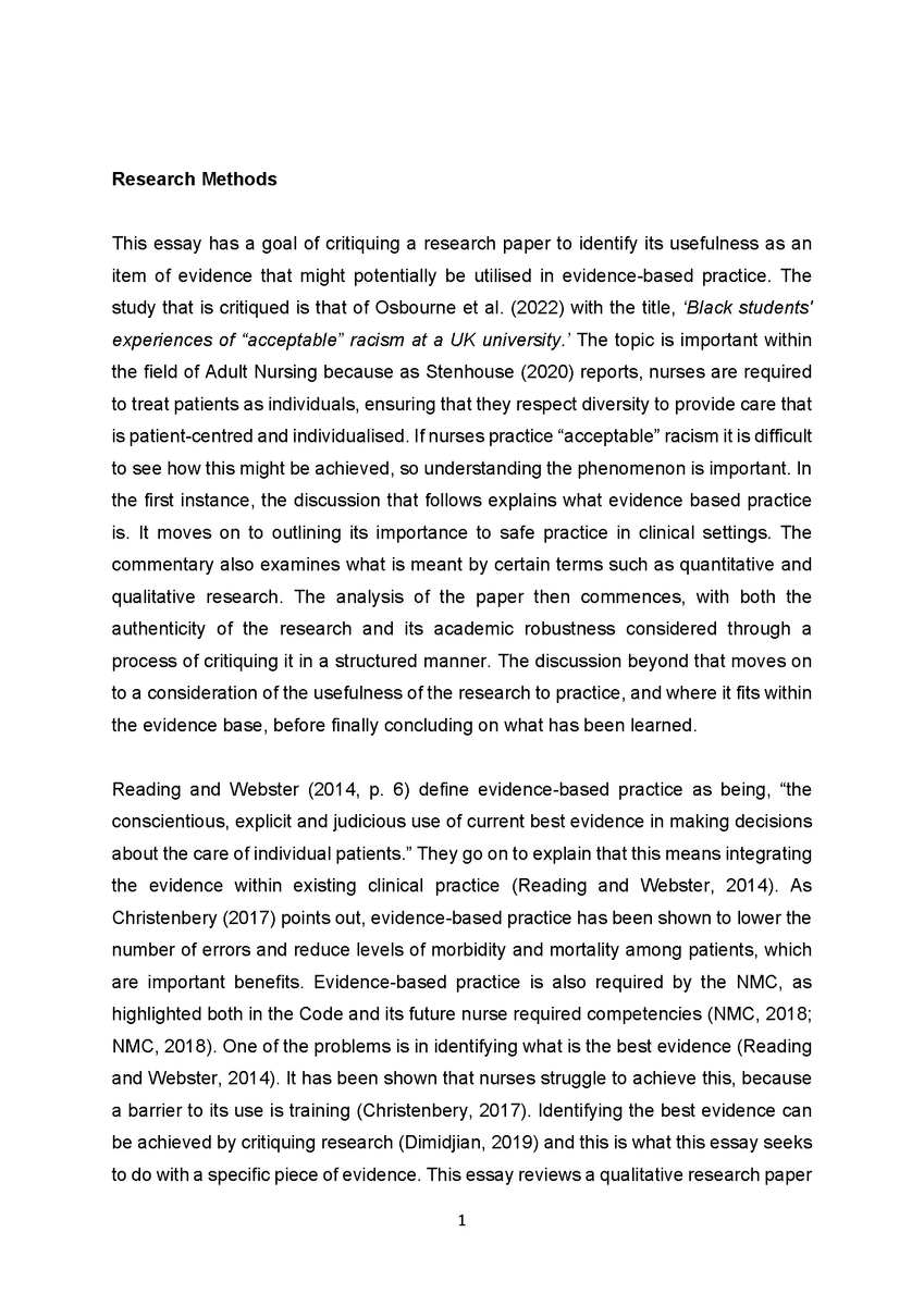 Sample Essay Paper - Critiquing Qualitative Research on Racism in UK ...